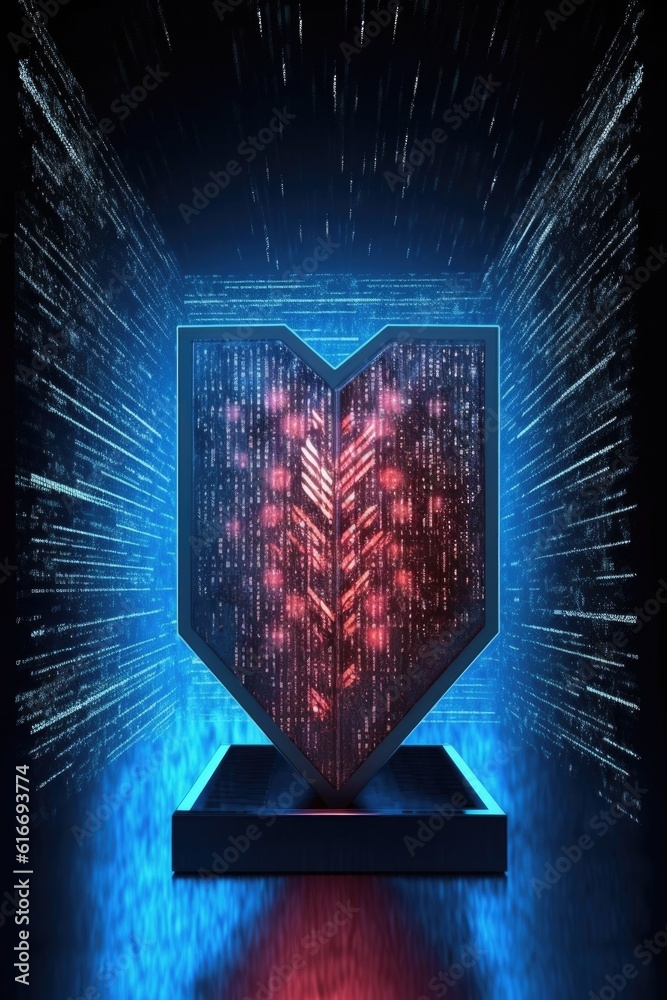 Binary Code And Shield Symbol On A Computer Screen Created With Generative Ai Stock