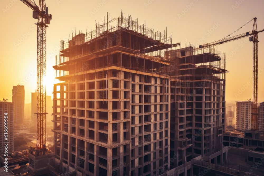 Construction site of large residential commercial building, some floors ...