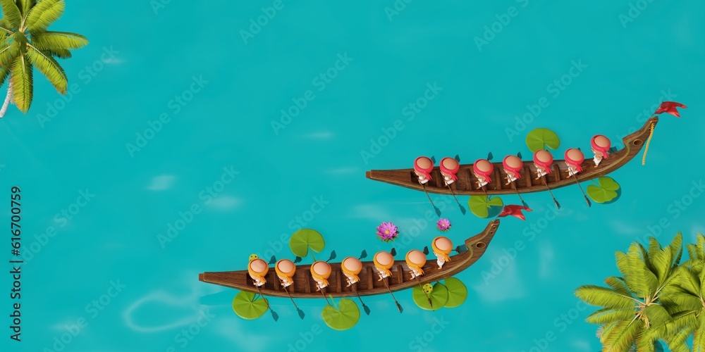 3d render onam festival with Vallam kali or boat race in yellow ...