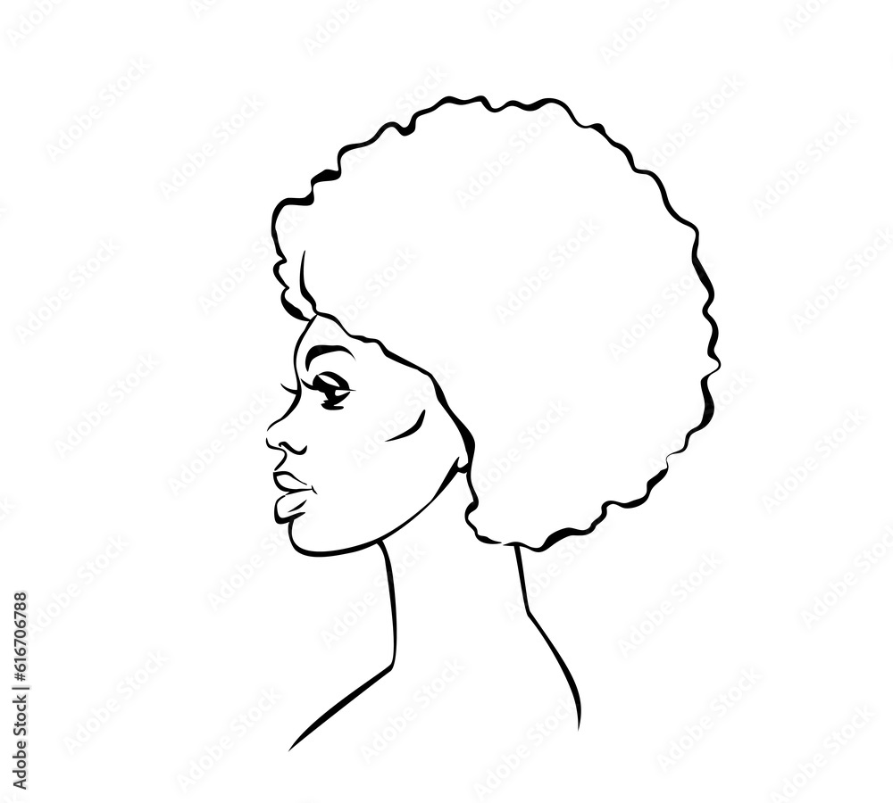 beautiful african american woman face portrait profile side view line ...