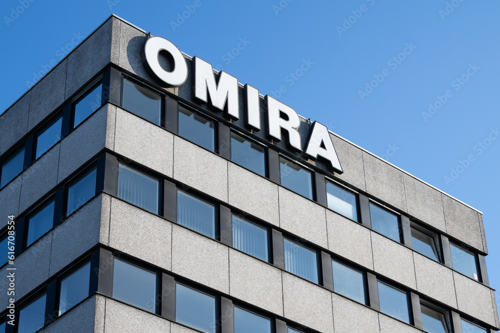 Schriftzug und Gebäude der OMIRA GmbH, standort Ravensburg Stock Photo | Adobe Stock