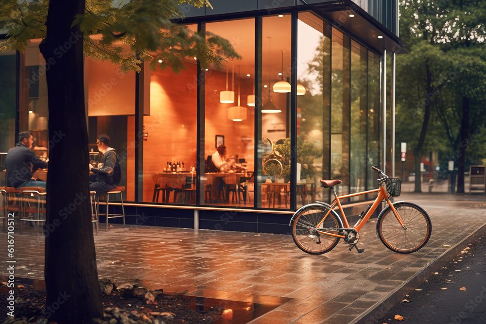 Modern glass building facade featuring a large window, as viewed from ...