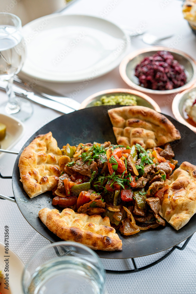 Traditional Turkish and Greek dinner meze table. Turkish Cuisine Cold ...