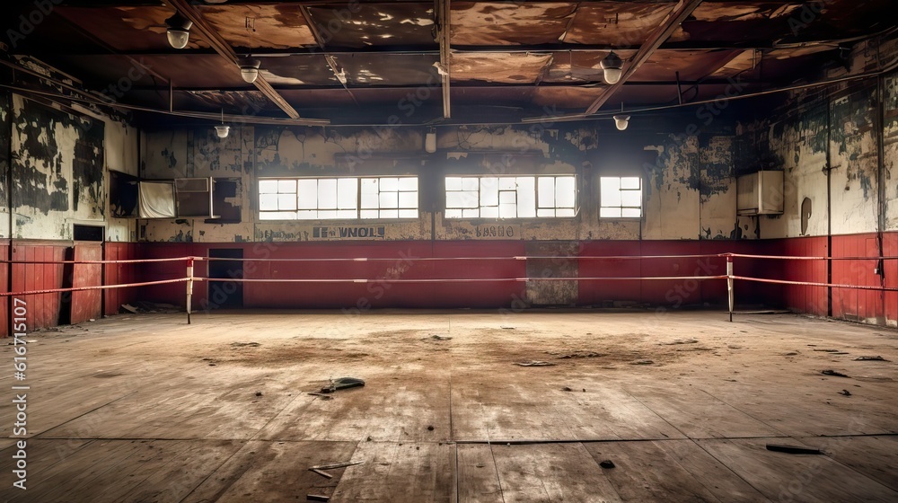 Image of an old, worn-out boxing ring, reflecting the passage of time ...