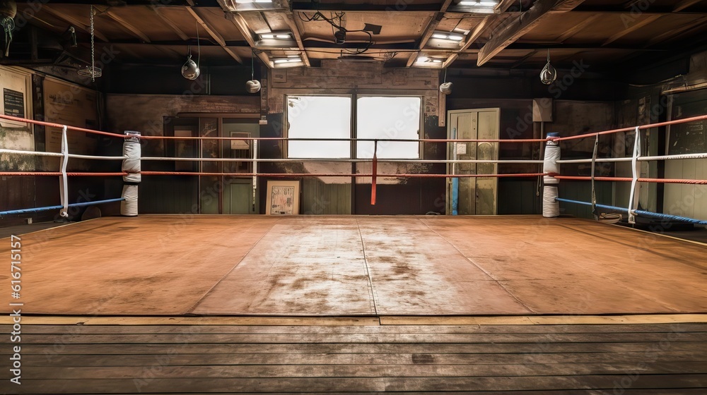 Image of an old, worn-out boxing ring, reflecting the passage of time ...