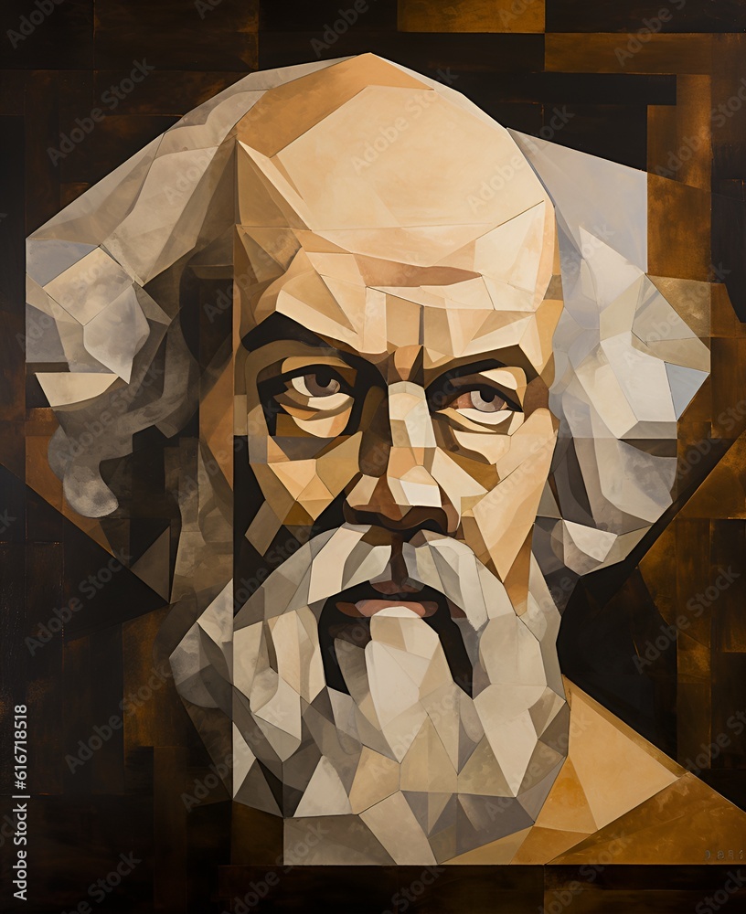 A cubist portrait of Socrates, using geometric shapes and intersecting ...