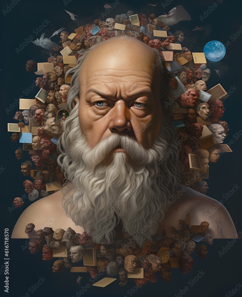 Fototapeta Surrealist portrait of Socrates with elements of his ...