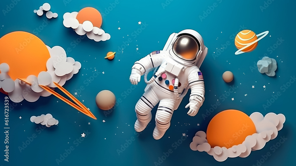 Paper art style , Astronaut floating in the space , Beautiful planet in ... Paper art style , Astronaut floating in the space , Beautiful planet in ...