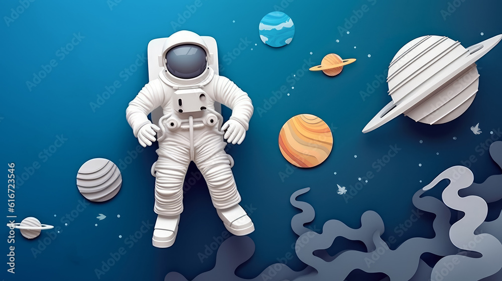 Paper art style , Astronaut floating in the space , Beautiful planet in ... Paper art style , Astronaut floating in the space , Beautiful planet in ...