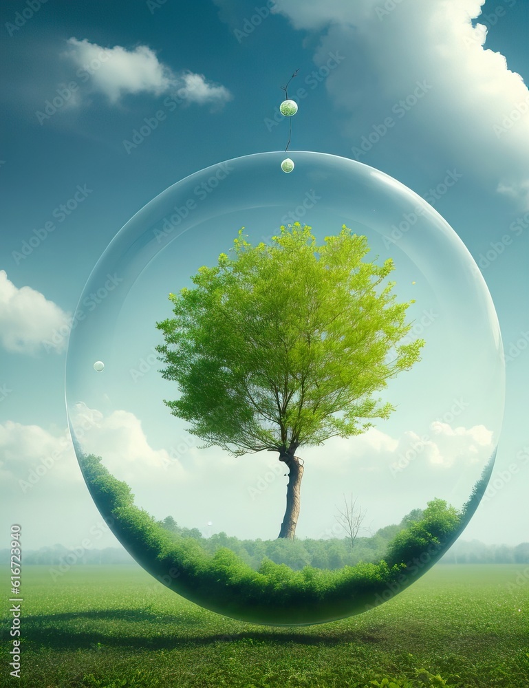 Environment protection concept. Tree in a bubble. AI generated Stock ...