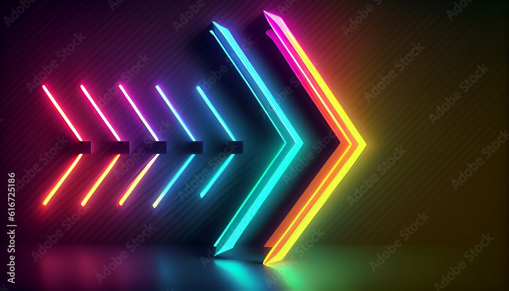 Abstract Neon light Arrow geometric background Ai generated image Stock ...