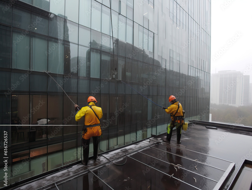 Builders of a very tall building at high rise work Stock Illustration ...