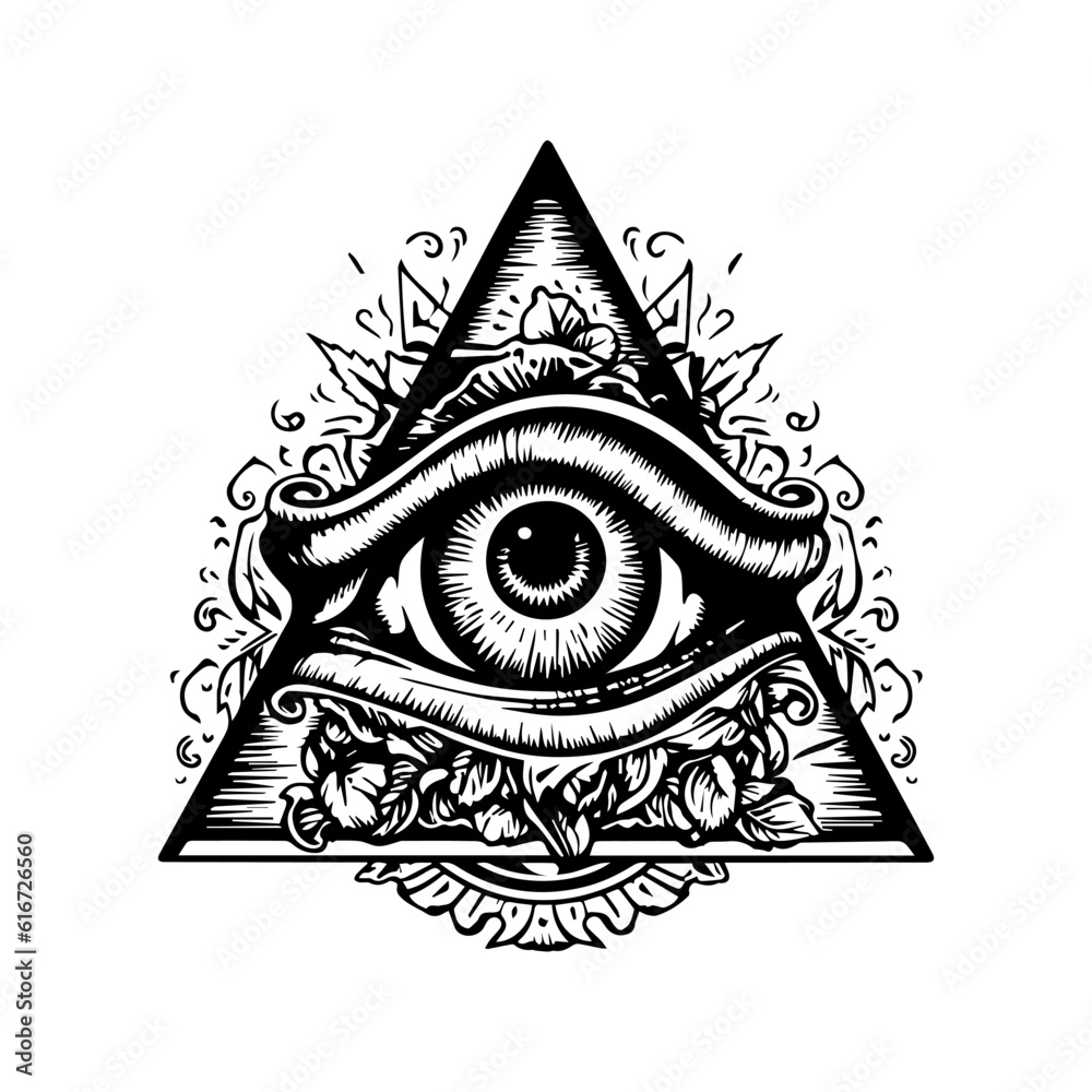 Eye in triangle hand drawn lineart illustration Stock Vector | Adobe Stock