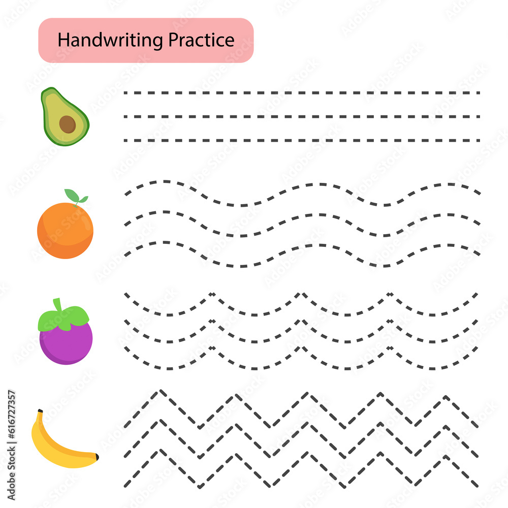 Handwriting Practice.Preschool worksheet, trace the curved, zig-zag ...