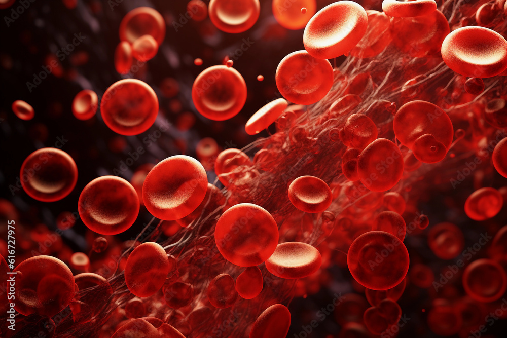 Blood Cells in moving inside veins generated with AI. 3d microscopic ...