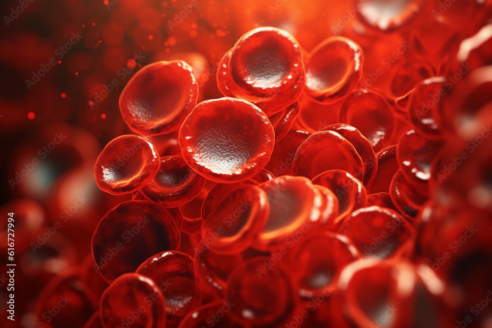 Blood Cells in moving inside veins generated with AI. 3d microscopic ...