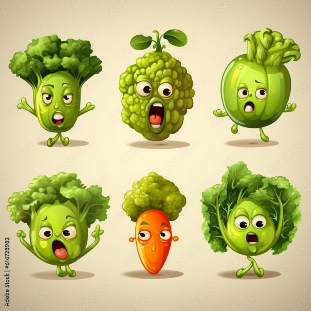 Cartoon vegetable character in 3D form with surprised facial expression. Plain background. This ...