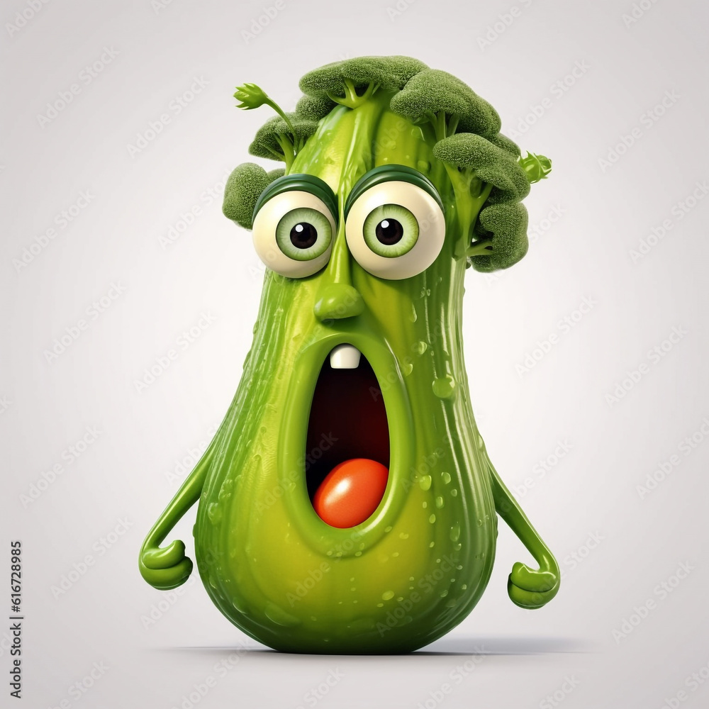 Cartoon vegetable character in 3D form with surprised facial expression ...