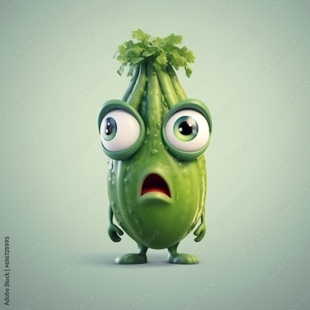 Cartoon vegetable character in 3D form with surprised facial expression ...