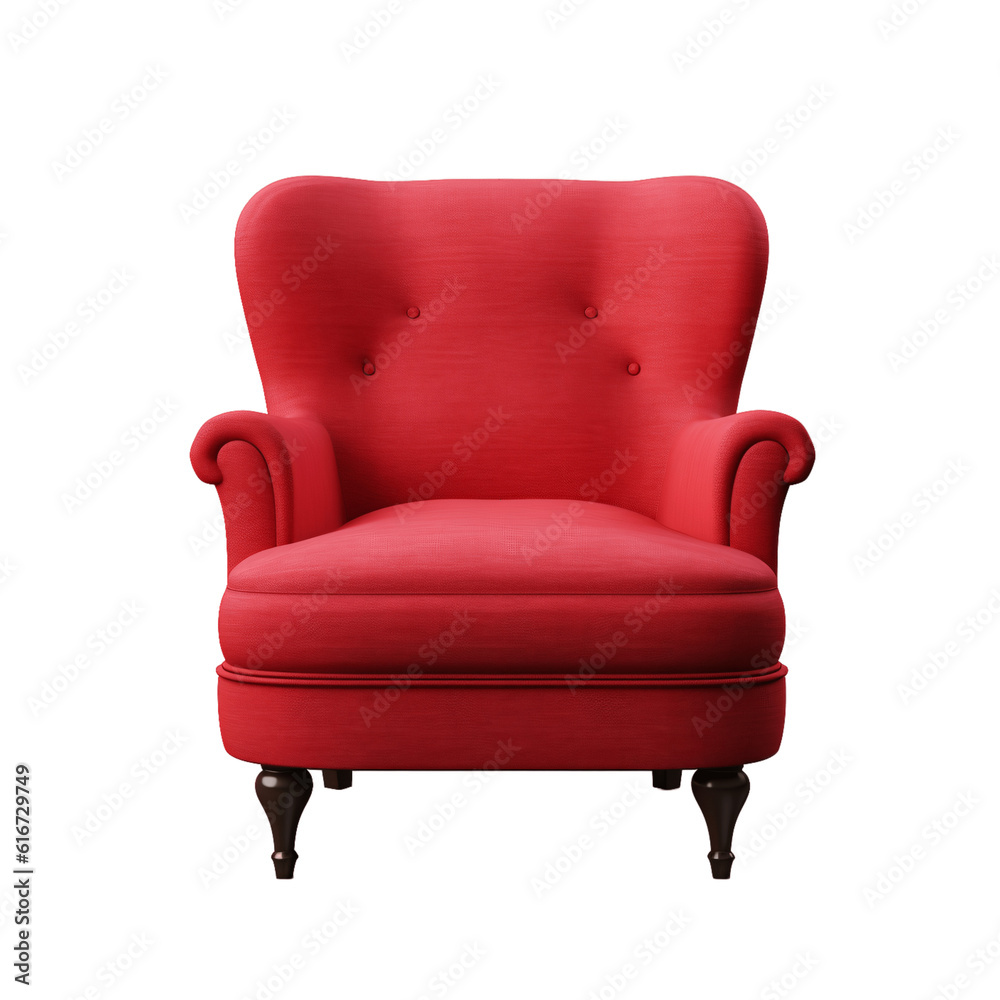 Red accent chair, armchair isolated on transparent background Stock ...