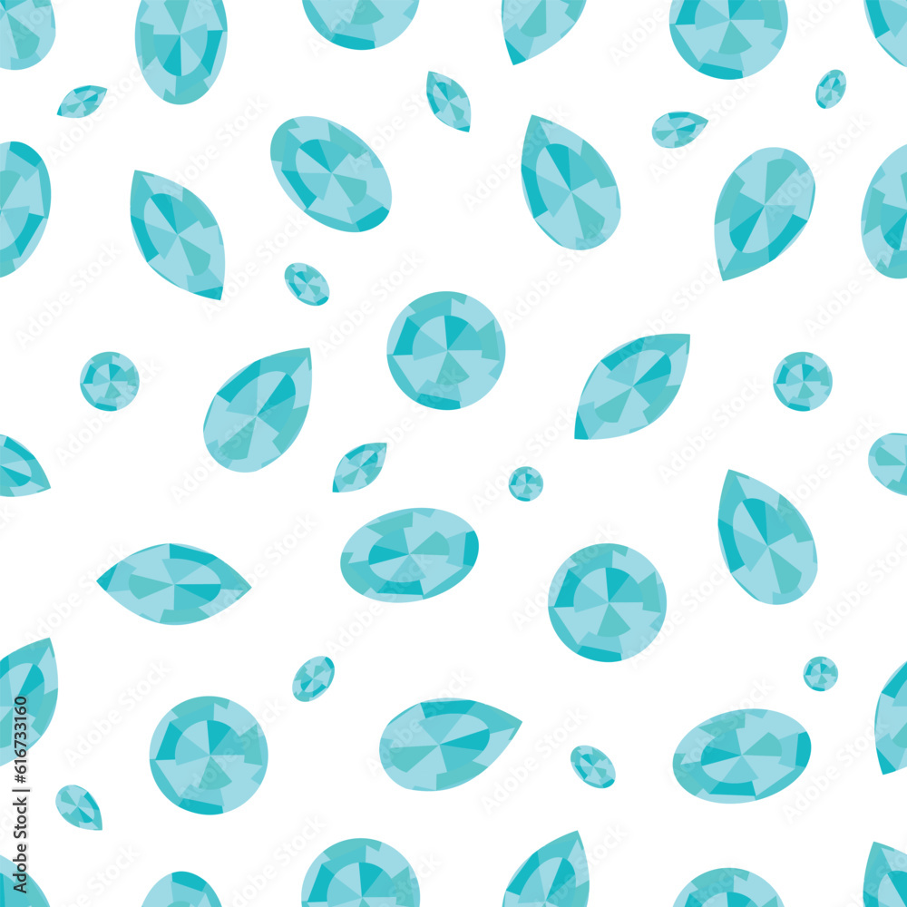Vector blue diamonds seamless pattern on white background. Glowing ...