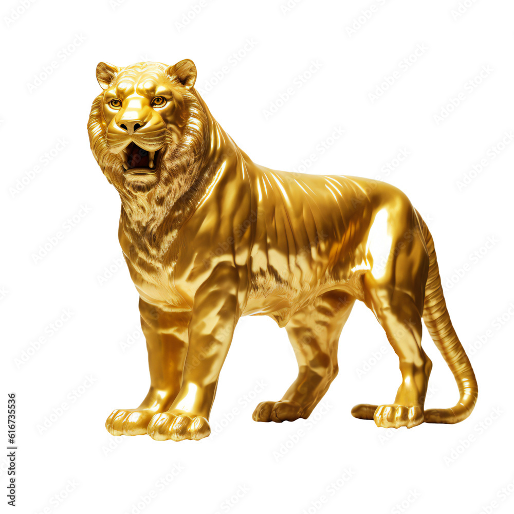 Golden tiger statue isolated on transparent background, Generative AI ...