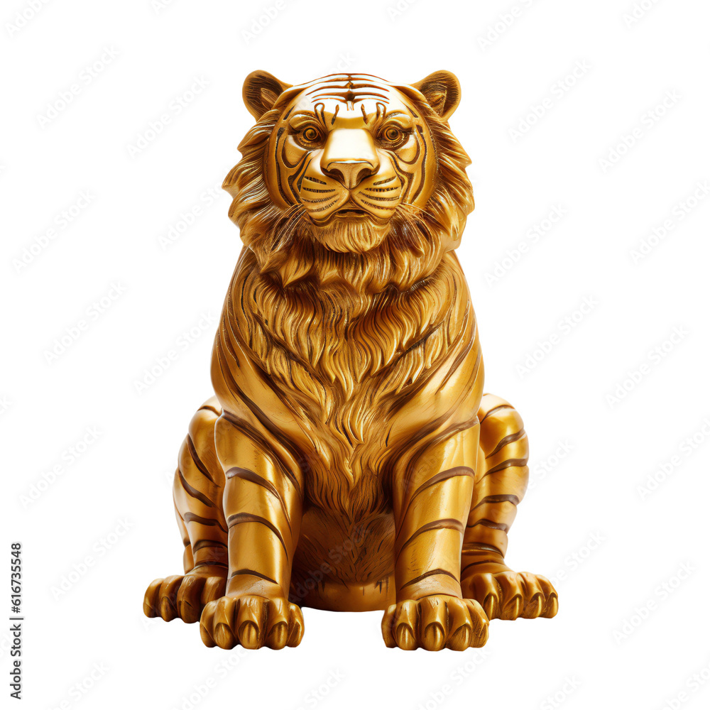 Golden tiger statue isolated on transparent background, Generative AI ...