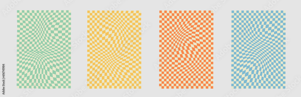 set of 70s backgrounds in retro hippie style. Wave pattern ...