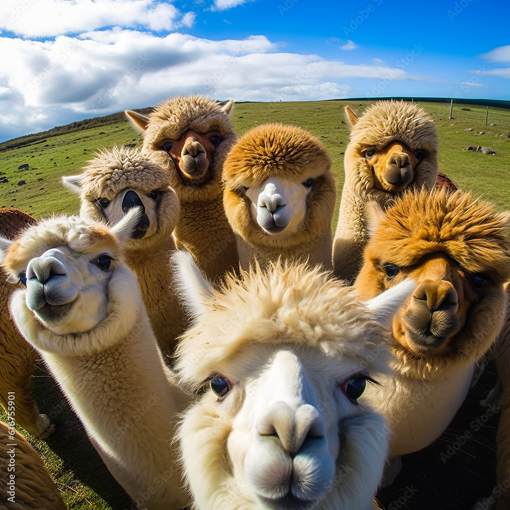 Adorable alpaca friends selfie from above, capturing fun and amusing ...