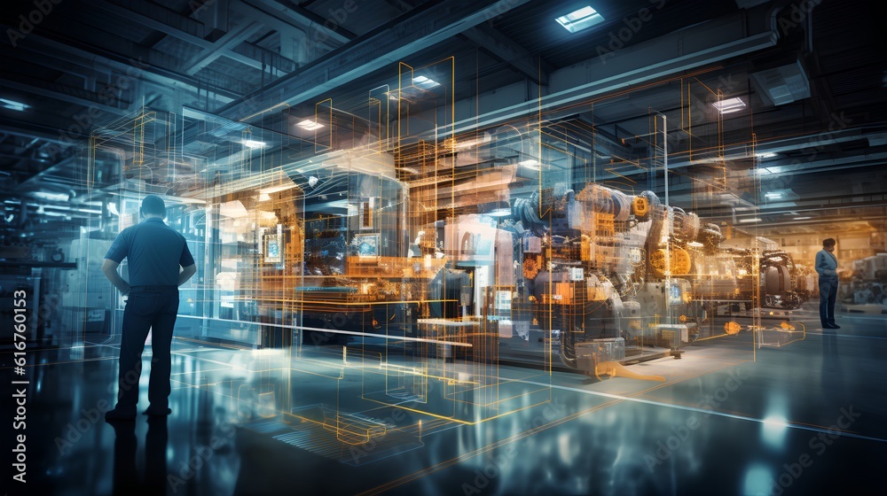 A futuristic image illustrating the concept of a smart factory ...