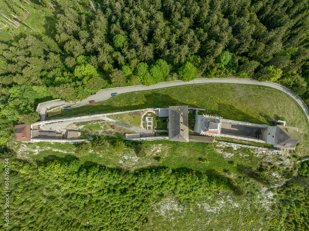 Aerial top down ground plan view of Kasperk Hrad or Karlsberg castle in ...