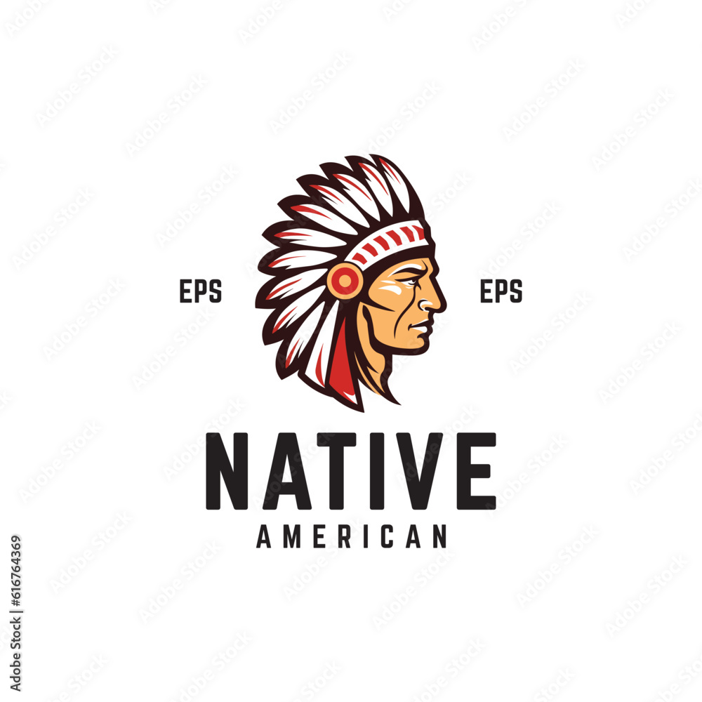 Native American chief head logo symbol icon, vector, red indian warrior ...