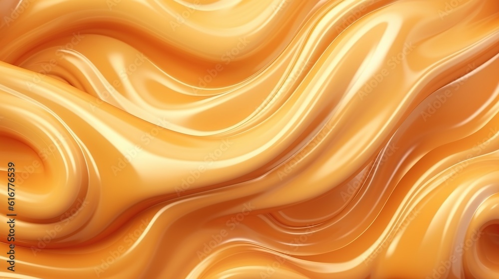 Liquid sweet melted caramel. Wavy abstract background. Peanut butter ...
