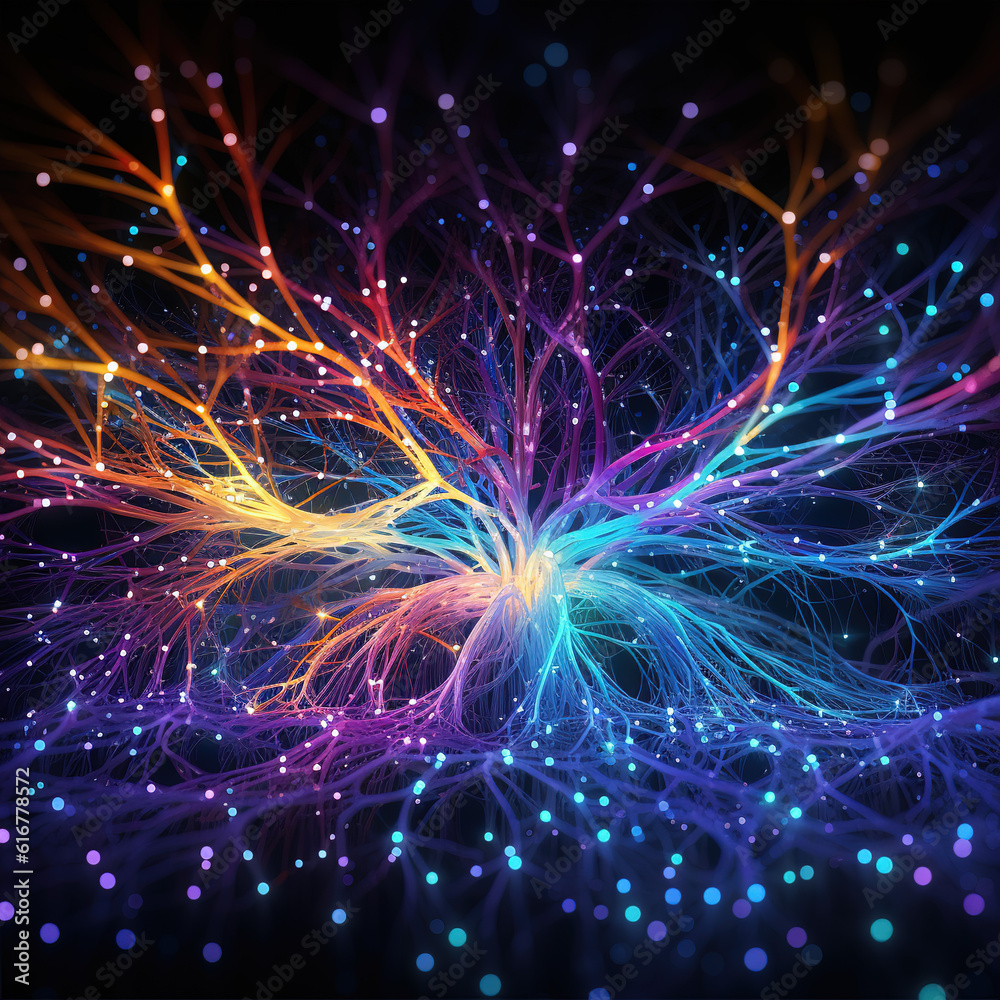lluminated synapses neural or network connections fiber optic. Human ...