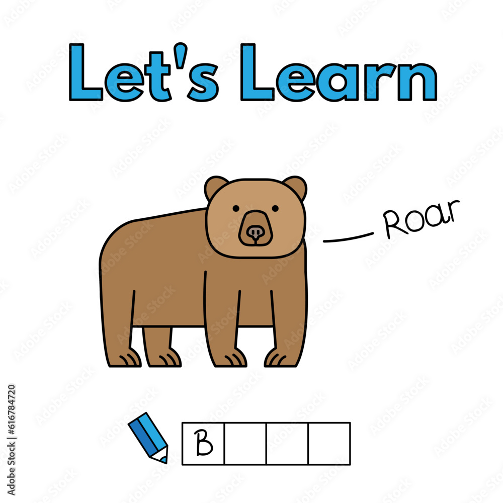 Cartoon bear learning game for small children - write the word. Vector ...