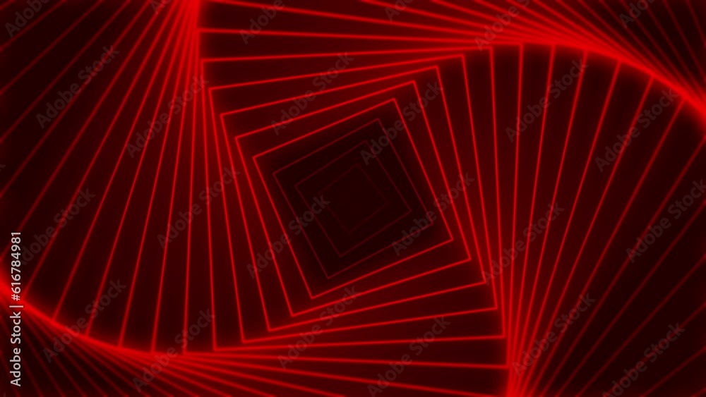 Geometric red background with square shapes.Neon square animation ...