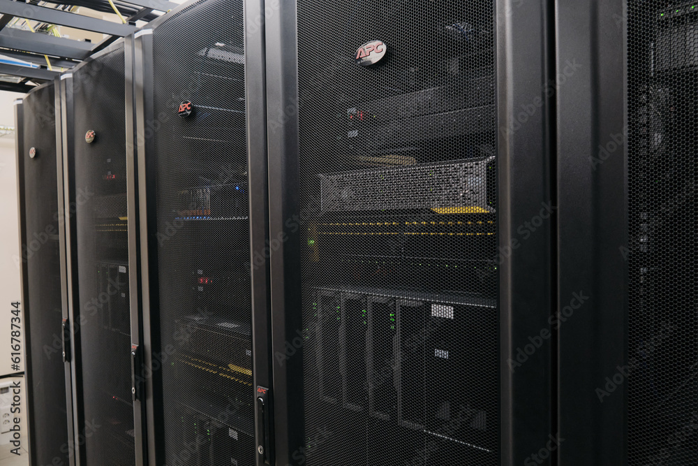 The datacenter is equipped with advanced server hardware APC cabinet ...