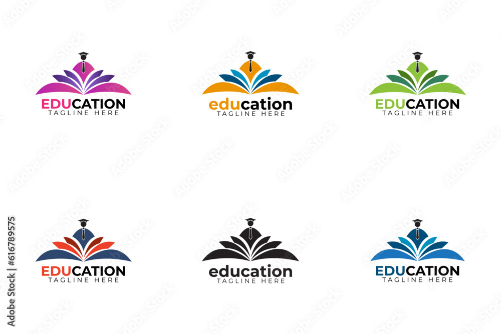 Set of multiple color education logo design templates, educational logo ...