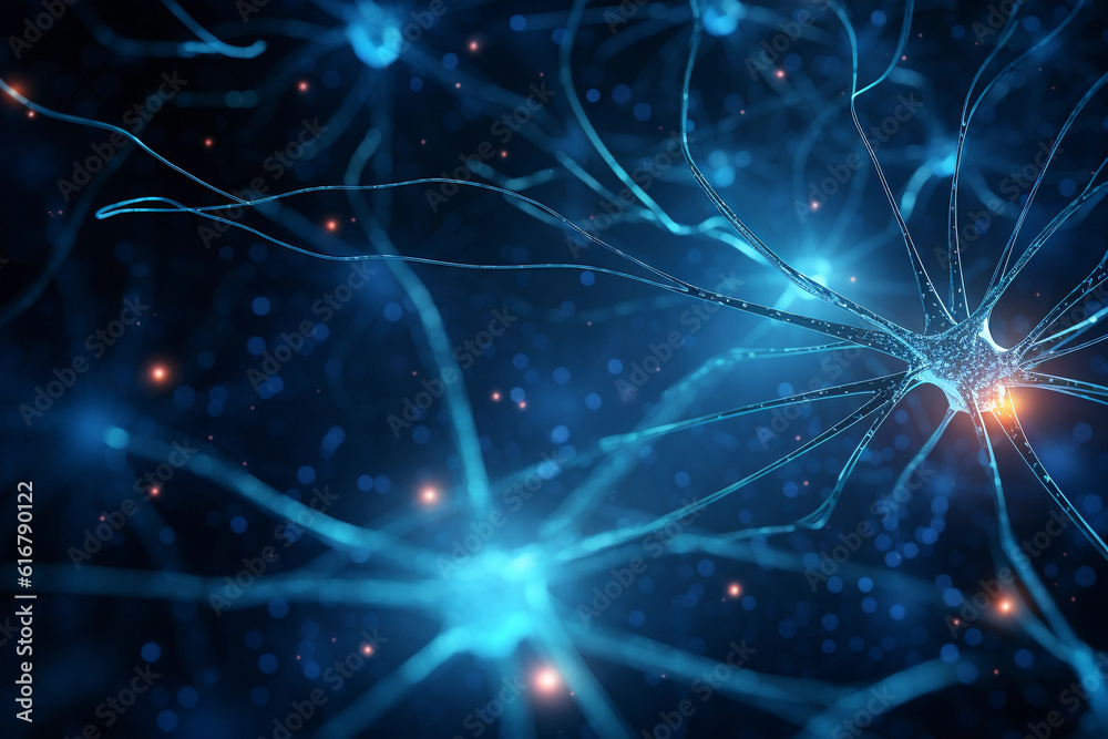 Neuron connection generated with AI. 3d microscopic render. 3d image ...