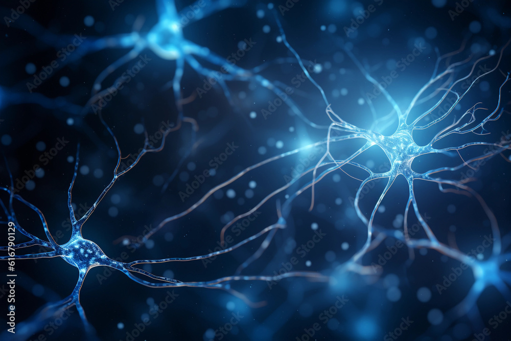 Neuron connection generated with AI. 3d microscopic render. 3d image ...