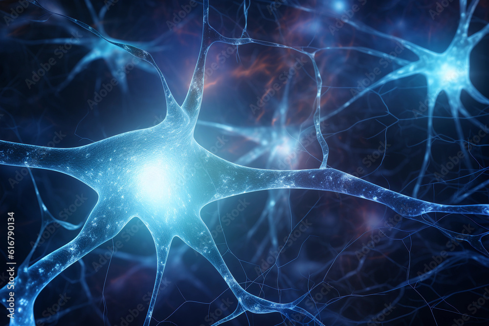 Neuron connection generated with AI. 3d microscopic render. 3d image ...