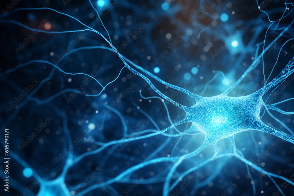 Neuron connection generated with AI. 3d microscopic render. 3d image ...