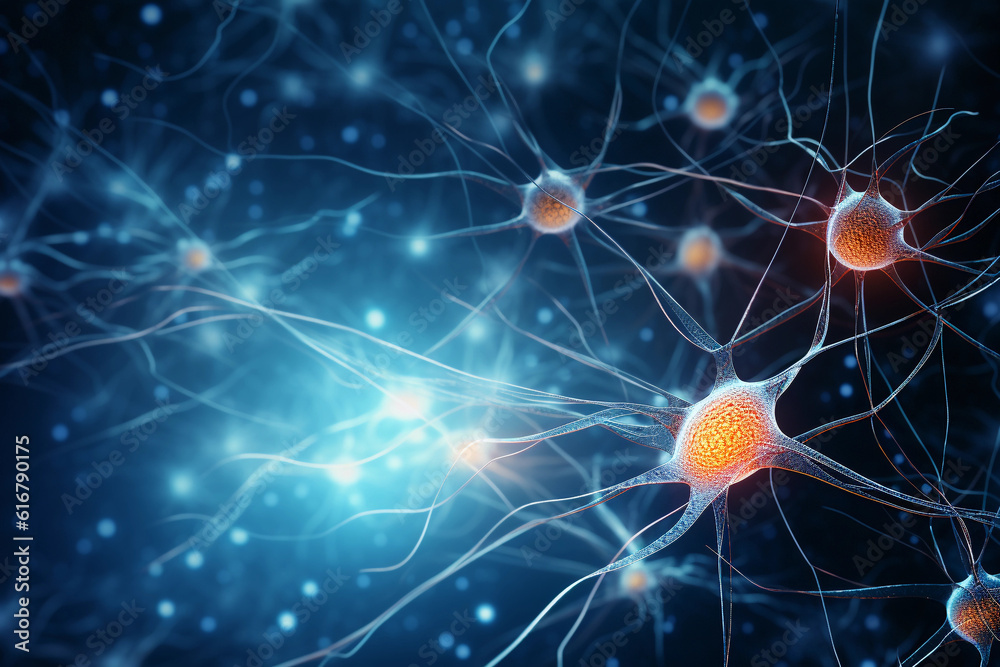 Neuron connection generated with AI. 3d microscopic render. 3d image ...