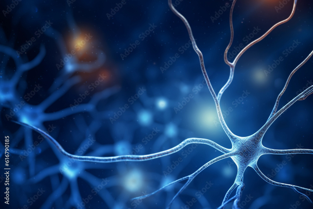 Neuron connection generated with AI. 3d microscopic render. 3d image ...