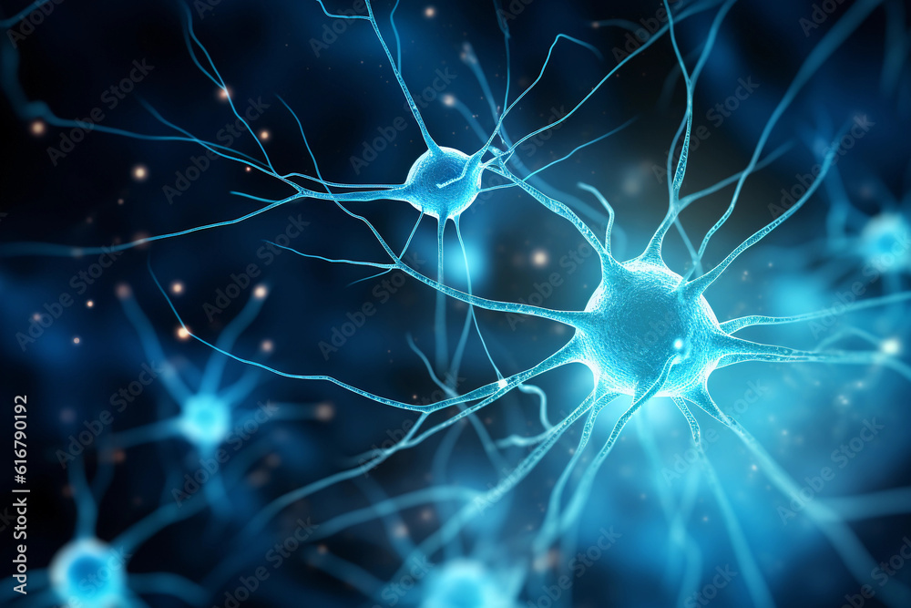Neuron connection generated with AI. 3d microscopic render. 3d image ...