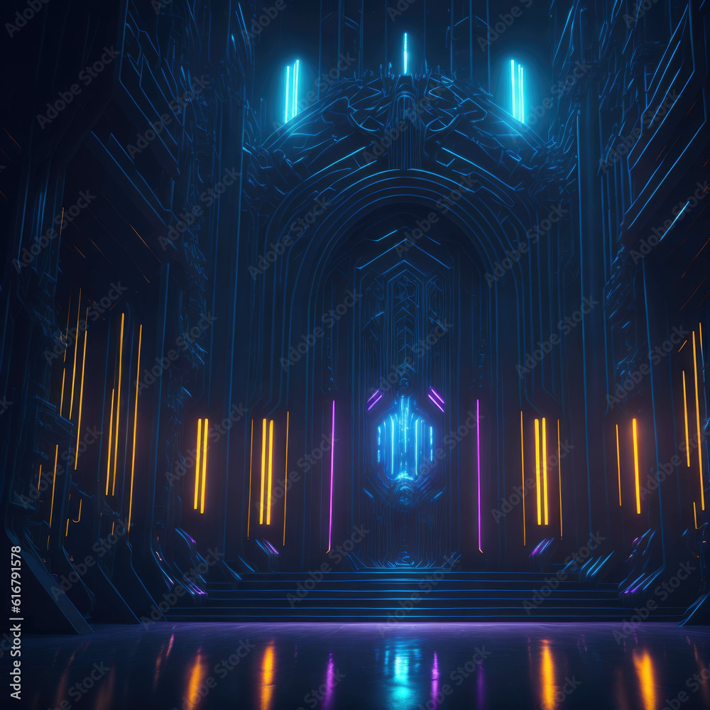 Futuristic Alien Mothership Hall, Flying Castle, Throne Room Interior ...