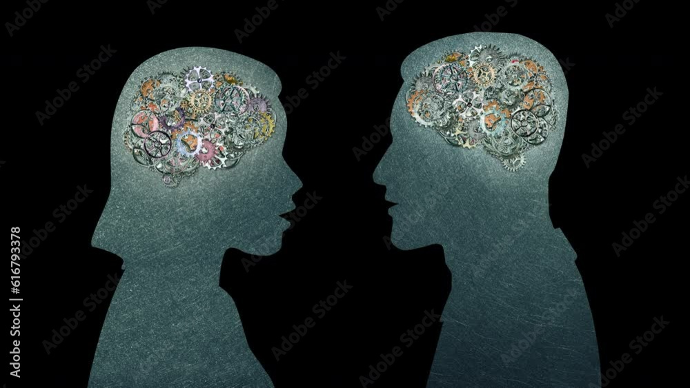 Falling in love man and woman cogs gears thinking heart. Vintage gears ...