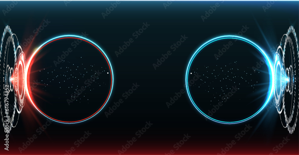 Versus round blue and red glow rays night scene with sparks on black ...