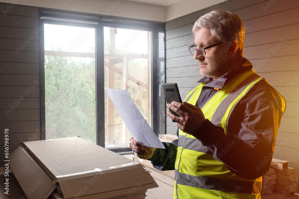 Construction team worker. Architect man in building under construction ...