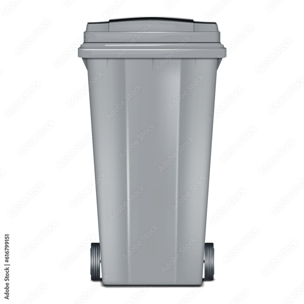 Outdoor plastic dustbin with hinged lid and wheels vector mockup ...
